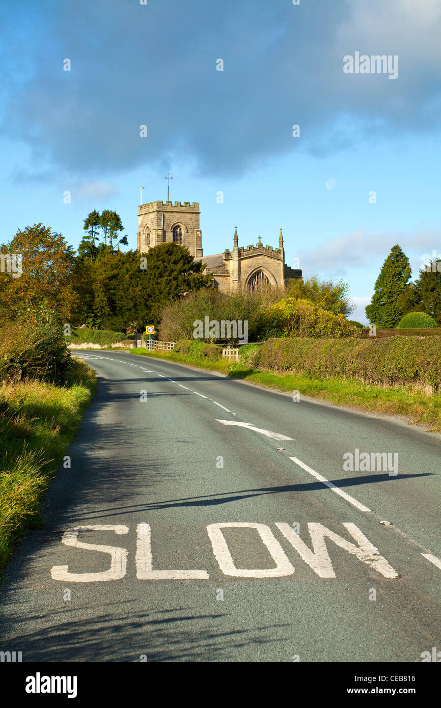 Road markings in front of St John the Evangelist church, East Witton ...