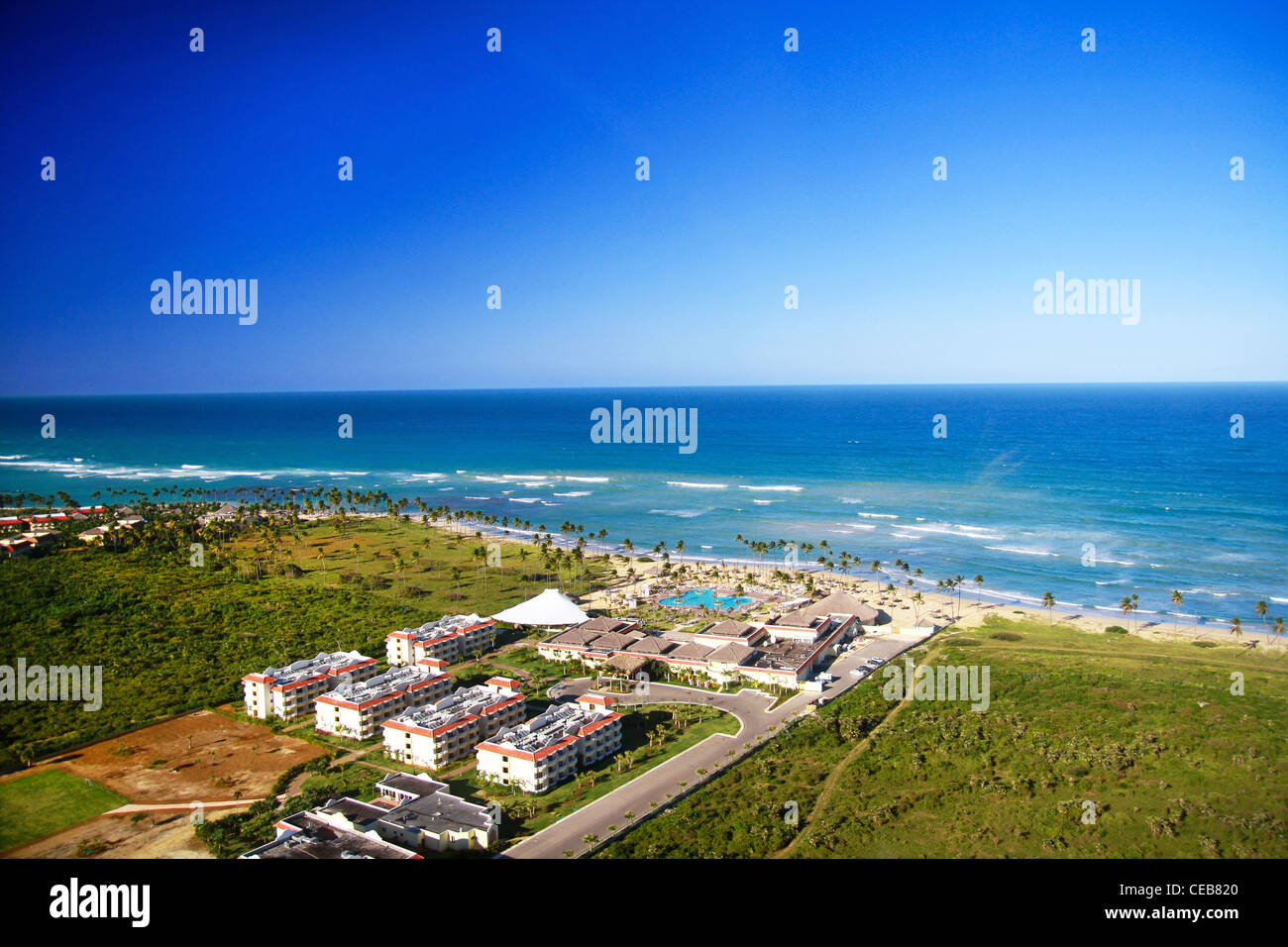 Caribbean beach from helicopter view Stock Photo - Alamy