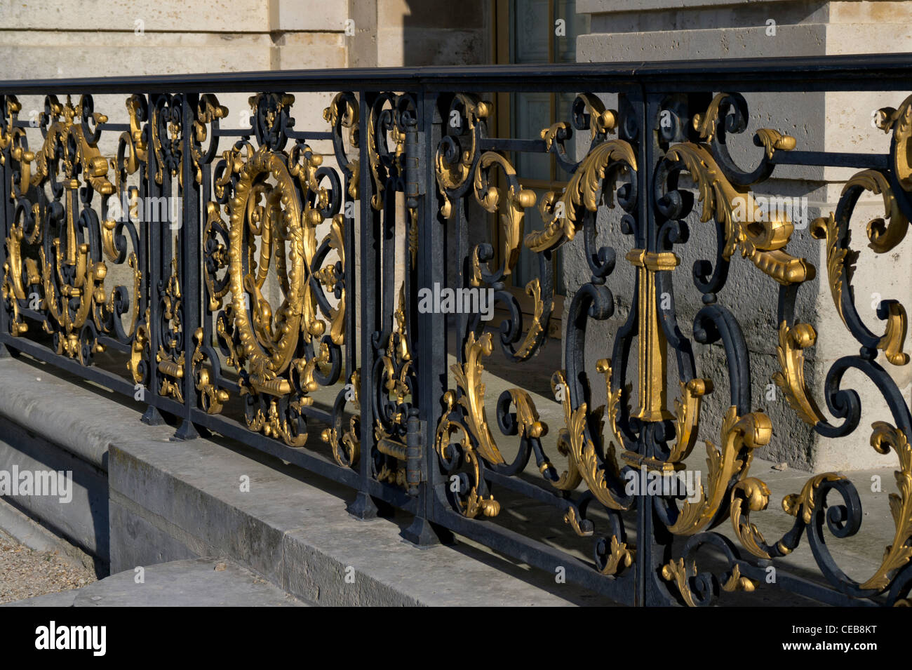 Ornate fencing at the rear of the Palace of Versailles, France Stock ...