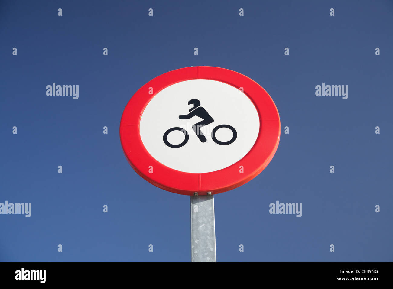motorbikes forbidden red circle traffic sign at Spain Stock Photo - Alamy