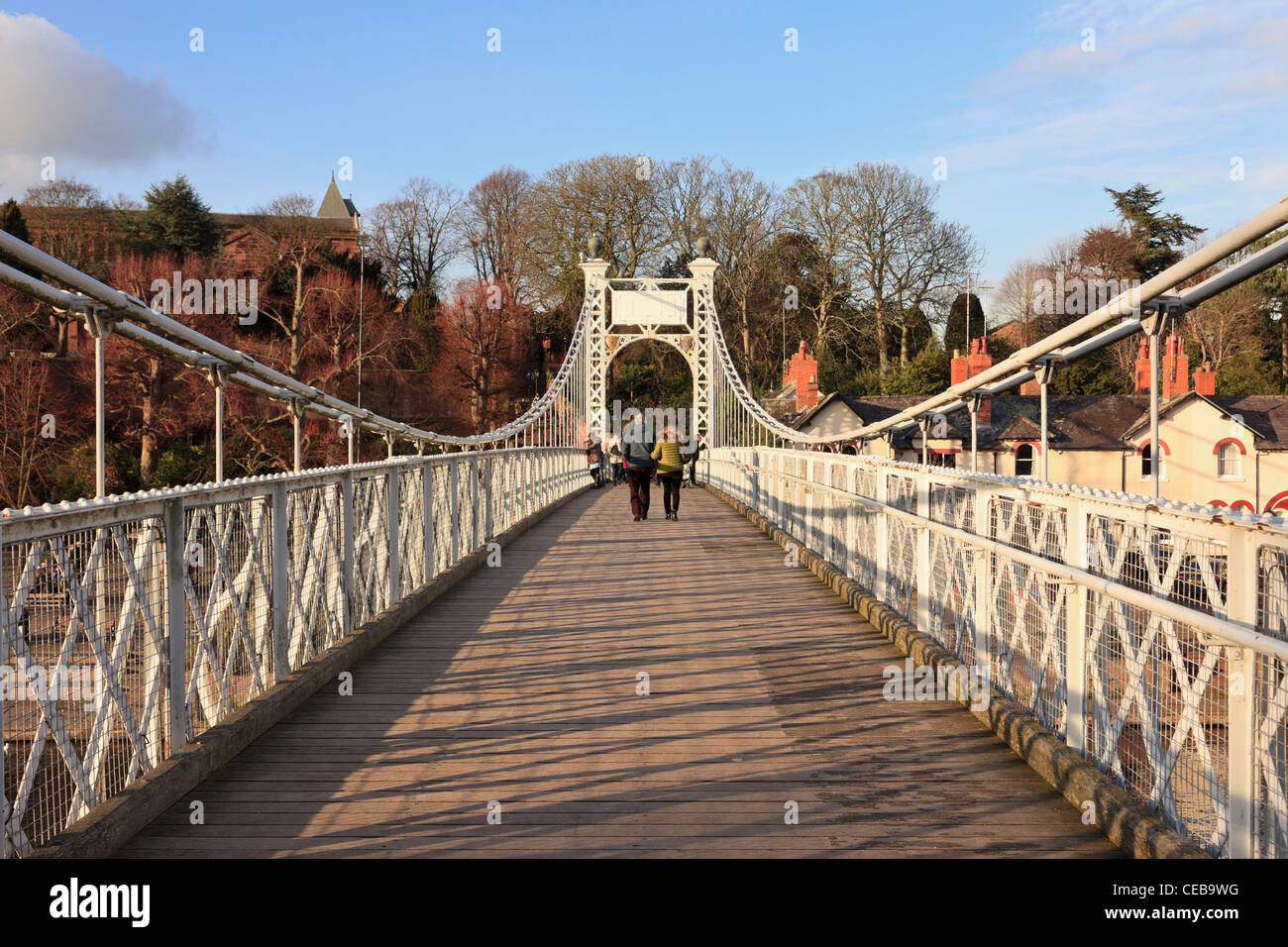 View along Queens Park Bridge 1923 suspension footbridge across the ...