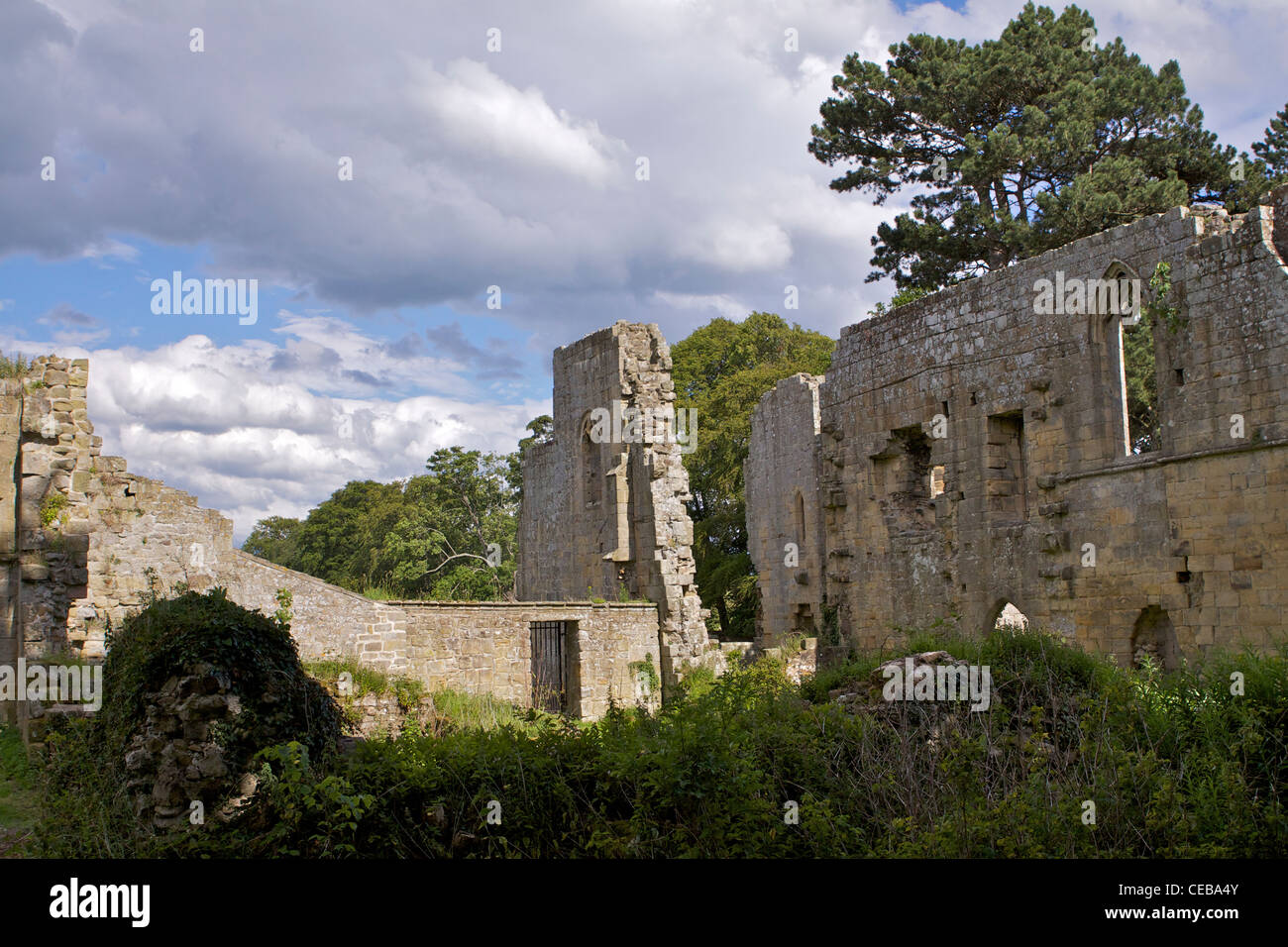 The stone ruins of Jervaulx Abbey, founded in 1156 by Cistercian monks ...