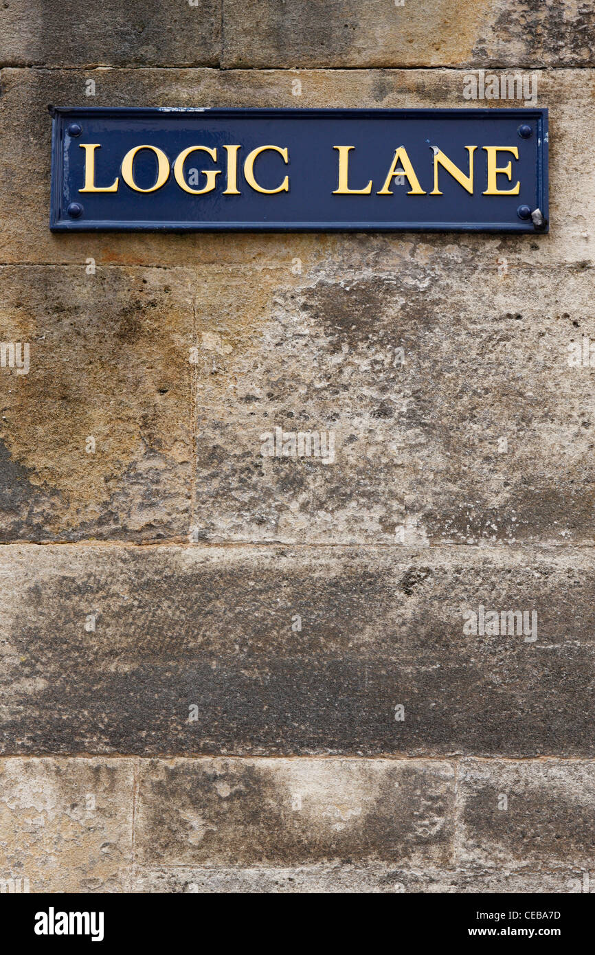 "Logic Lane" [street sign] on stone wall, Oxford, England, UK Stock ...