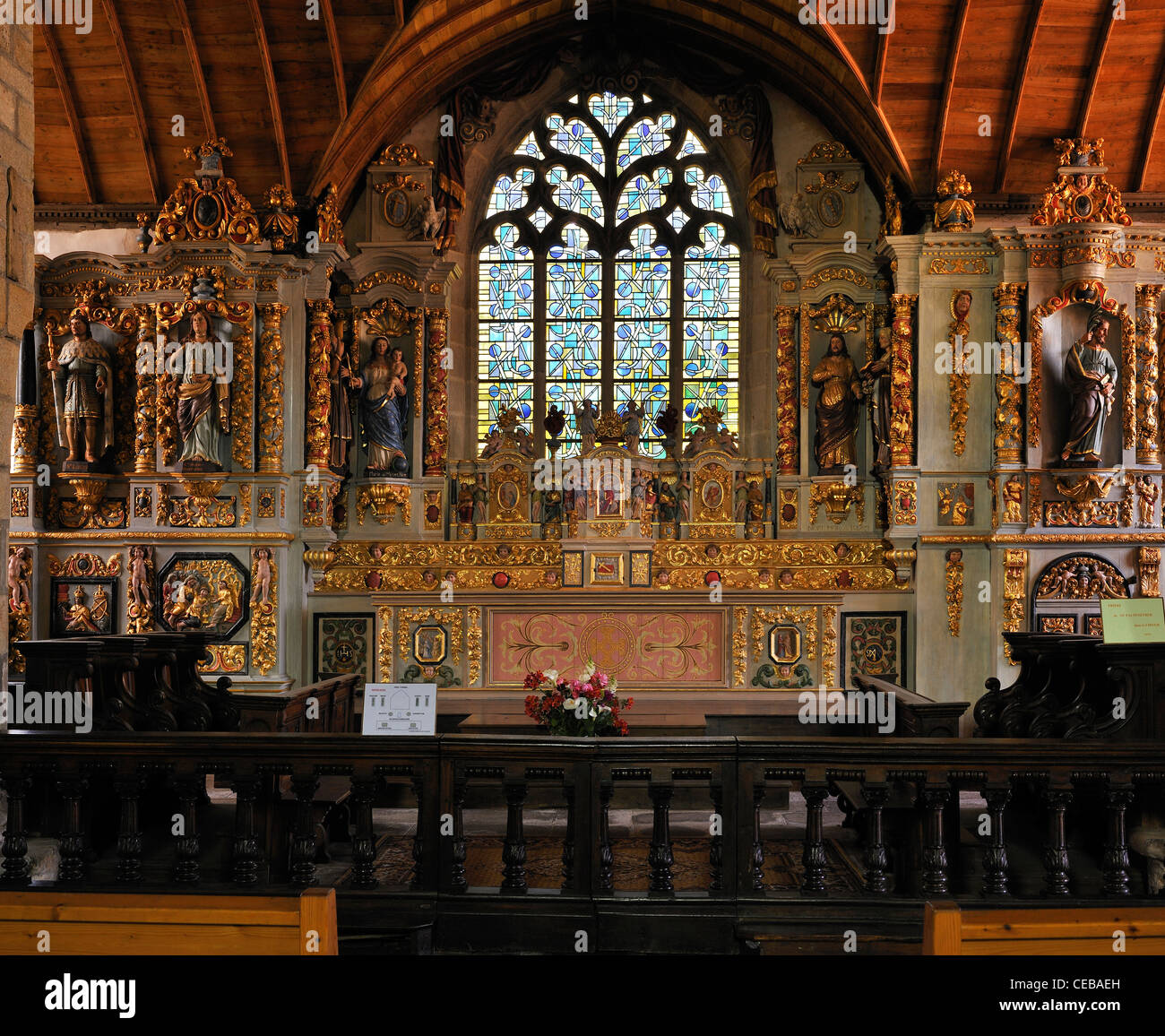 Altar and Baroque retable of the chapel at Sainte-Marie-du-Ménez-Hom ...