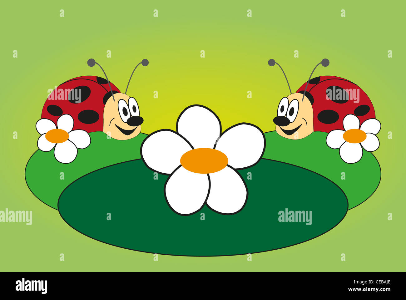 Funny picture of two lovely ladybug with green background Stock Photo ...