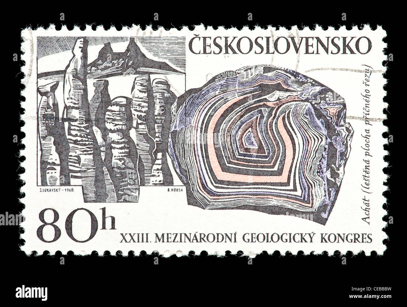 Postage stamp from Czechoslovakia depicting rocks, basalt columns and a ...
