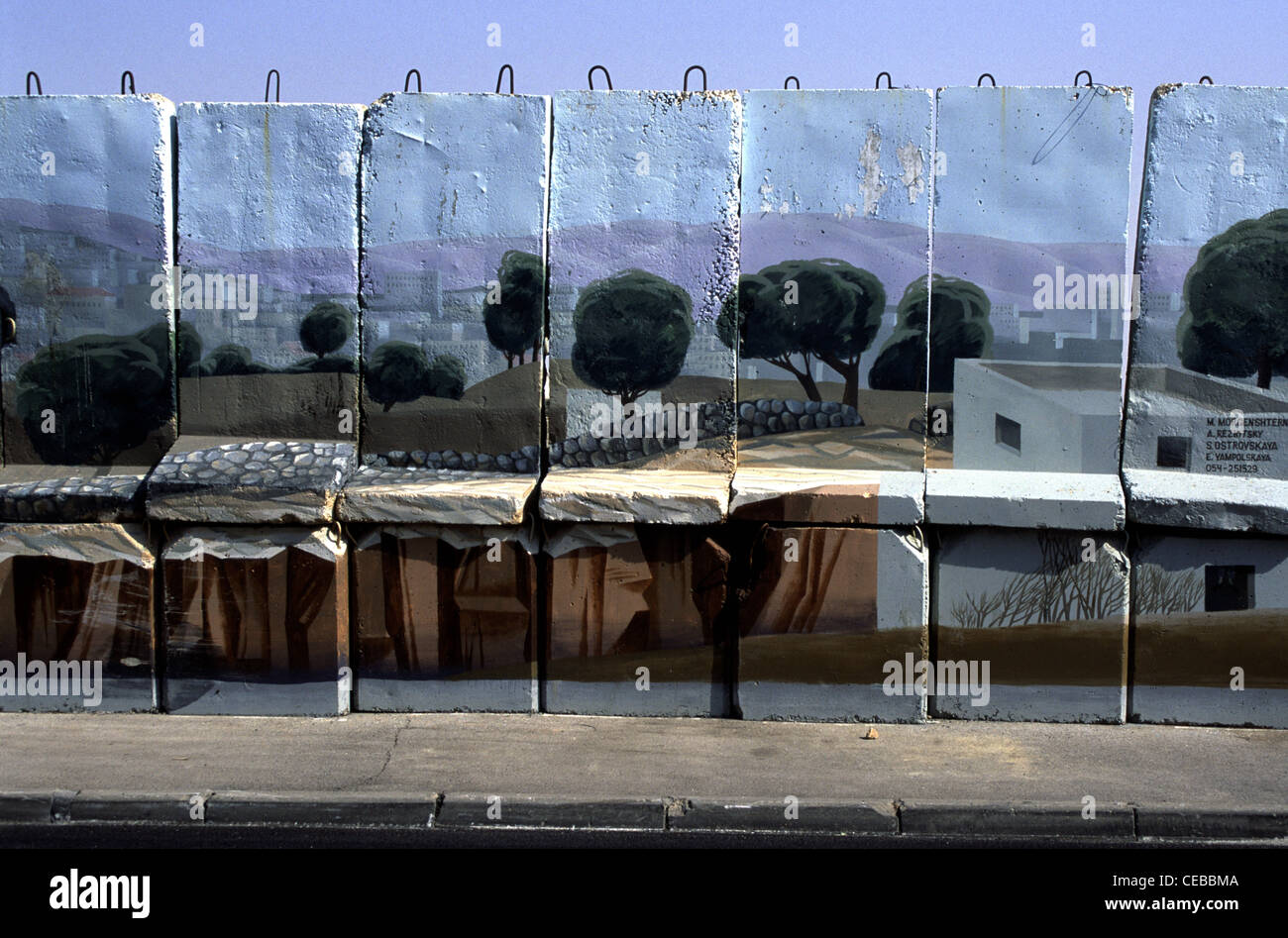 Painted precast steel-reinforced concrete wall panels against sniper ...