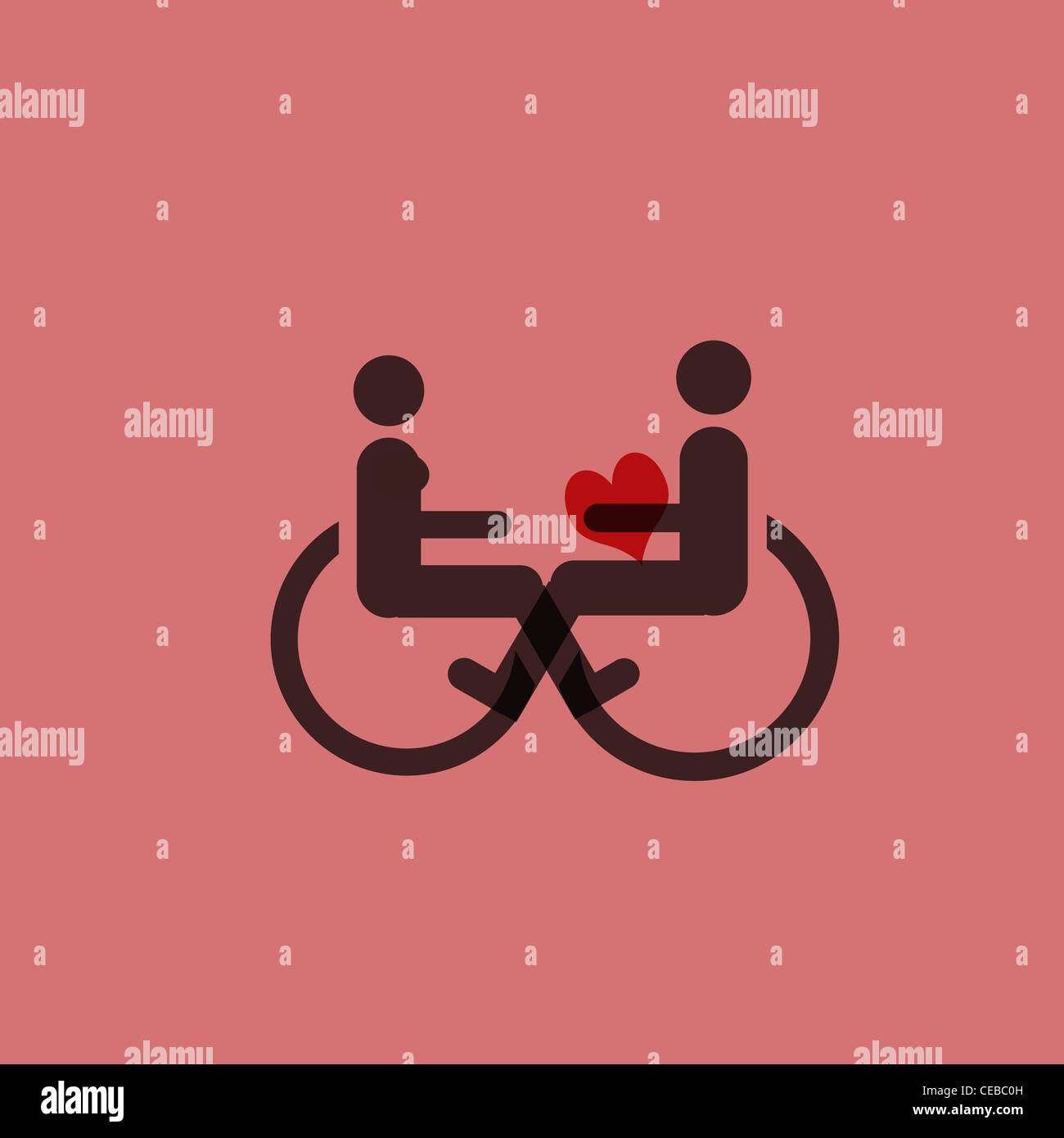 Heart on Wheels; black wheelchair symbols face to face, one female ...