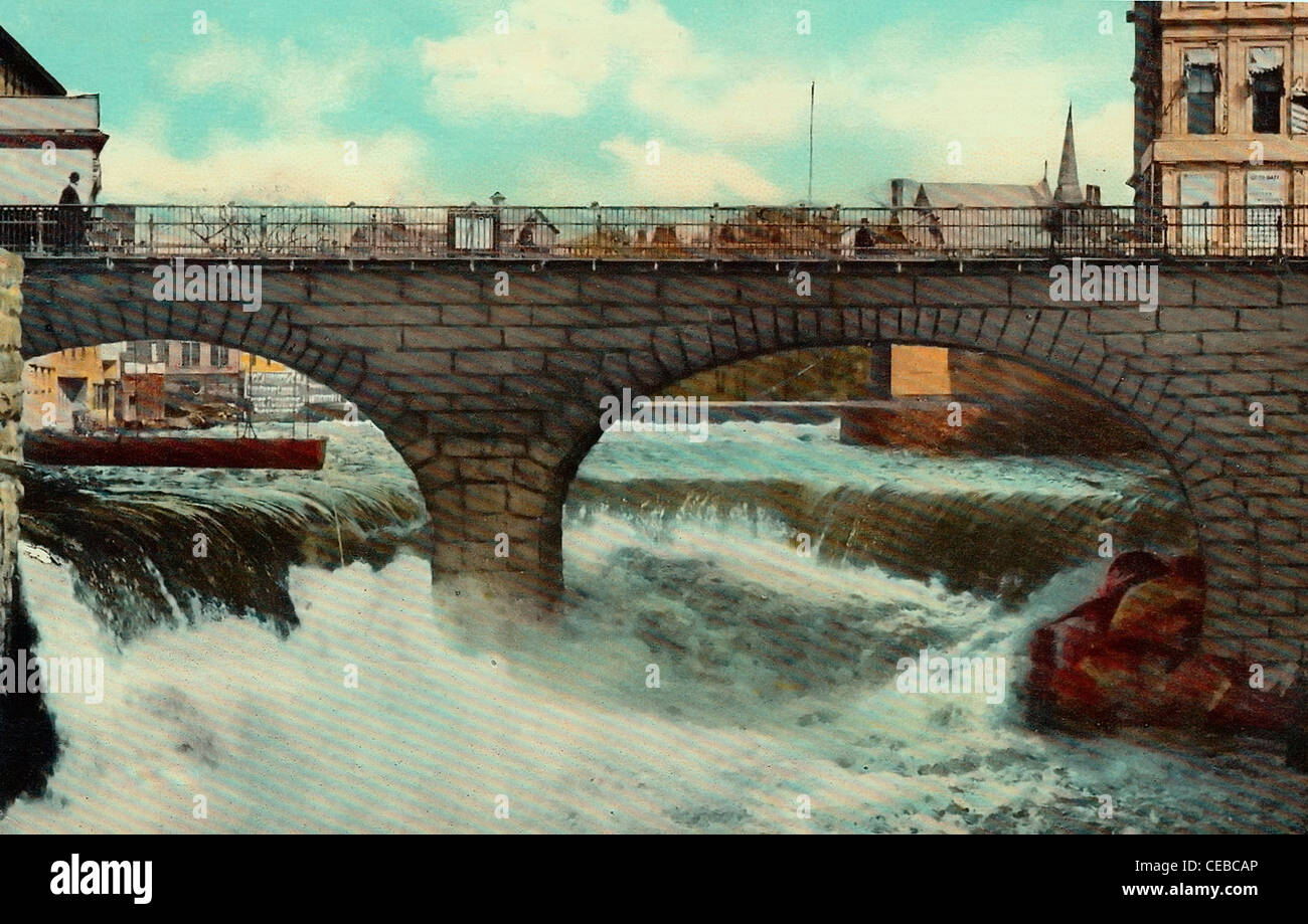 Main street bridge and falls, Pawtucket, Rhode Island, circa 1919 Stock ...