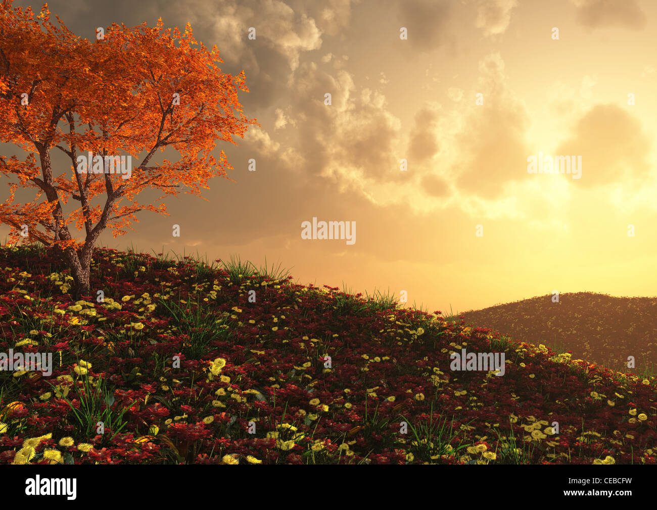 render of a gorgeous flower filled hillside view Stock Photo - Alamy