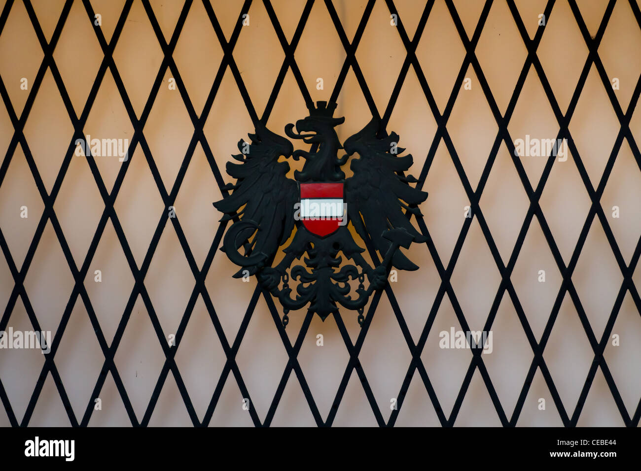 Austria's national symbol, an eagle, on a metal structure; shot in ...