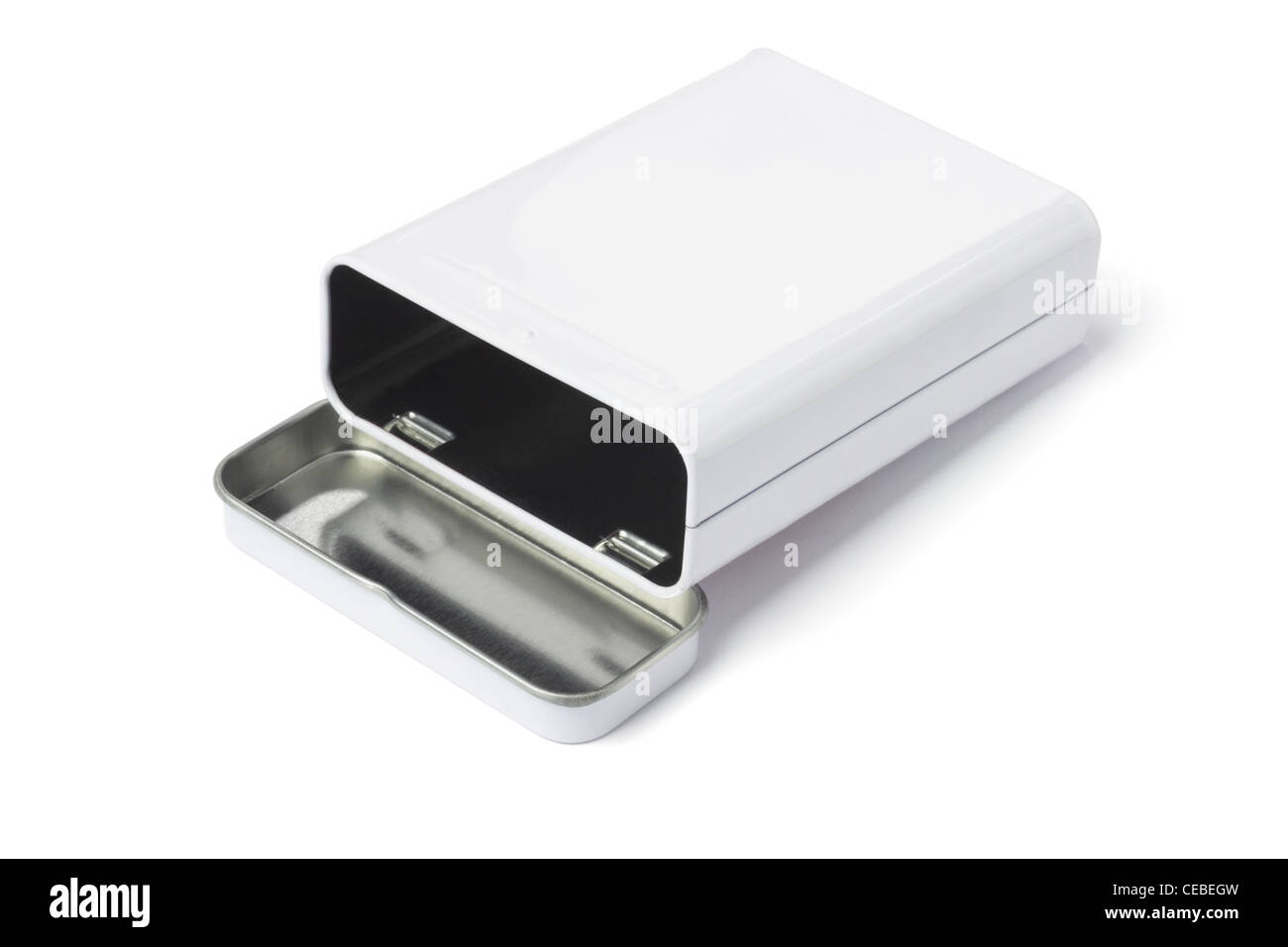 Opened Empty Metal Container Lying on White Background Stock Photo - Alamy