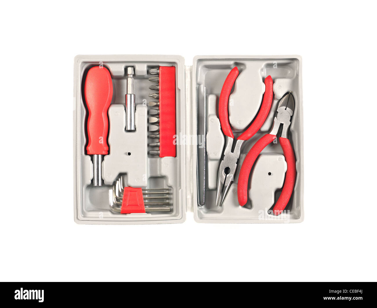 A tool kit isolated against a white background Stock Photo - Alamy