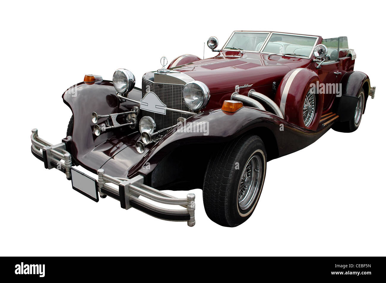 dark-red vintage car front view isolated on white with clipping path ...