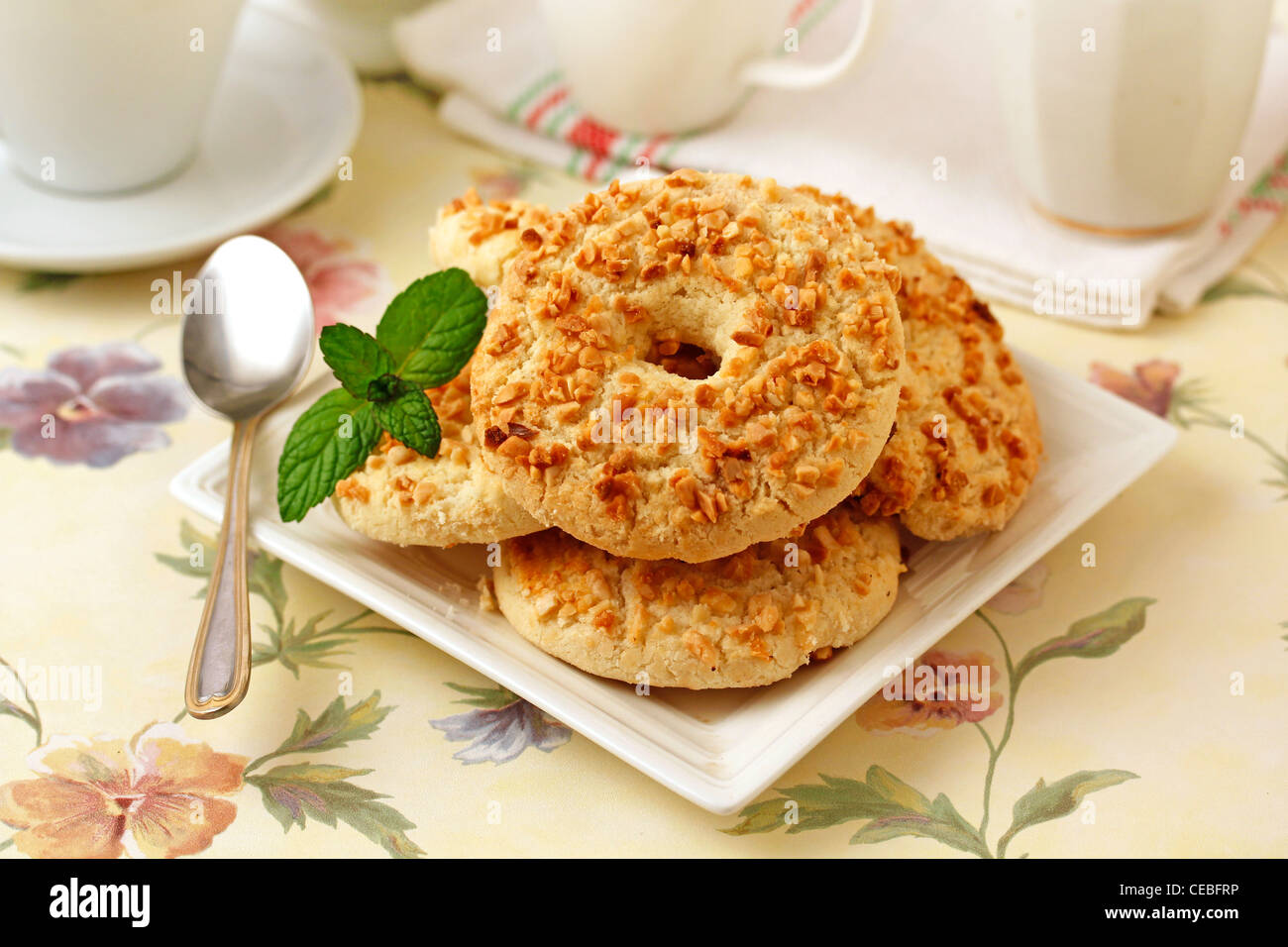 Biscuits with crusty almonds. Recipe available Stock Photo - Alamy