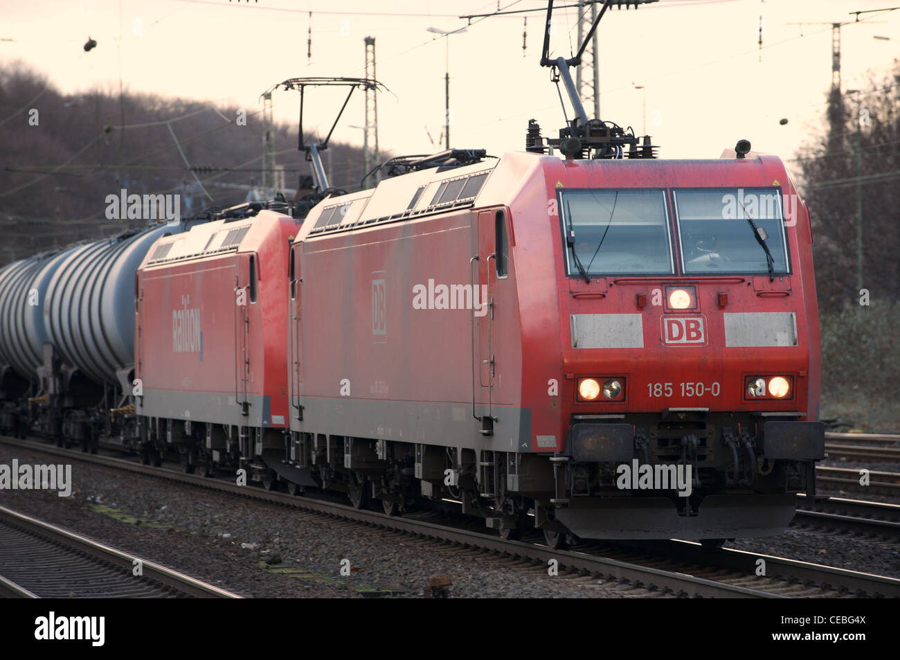 German Railways freight train hauling oil tankers through Cologne ...