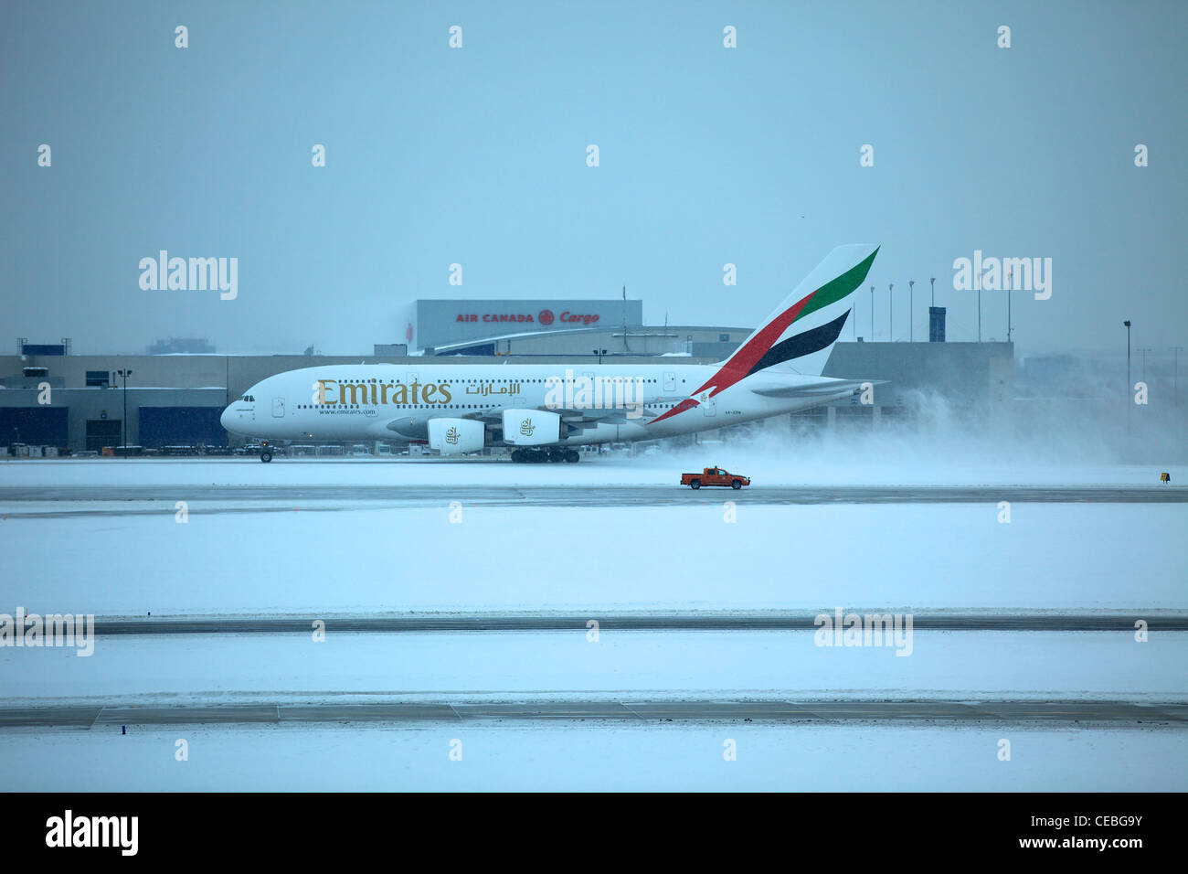 Emirates airbus a380 in the snow Stock Photo - Alamy