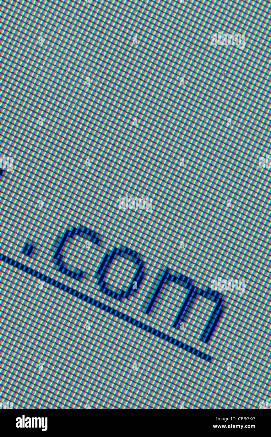 Closeup of a TFT computer screen showing the 3-additive color synthesis ...