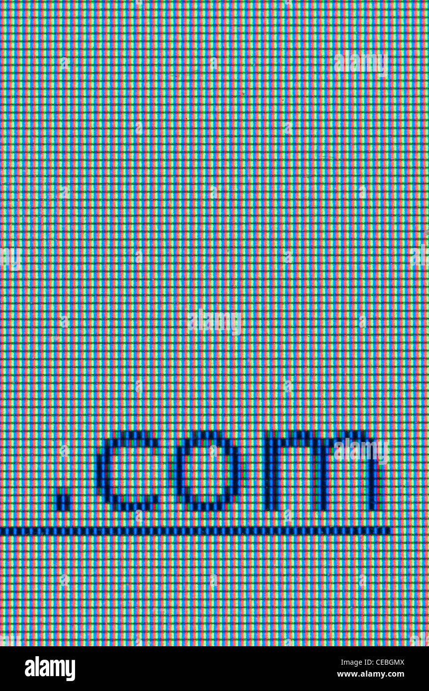 Closeup of a TFT computer screen showing the 3-additive color synthesis ...