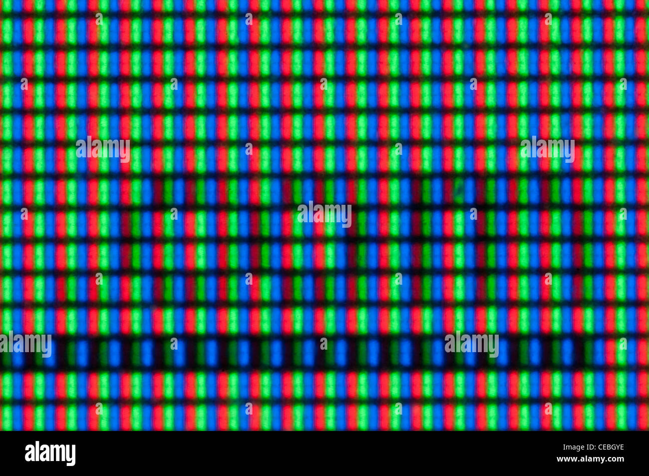 Closeup of a TFT computer screen showing the 3-additive color synthesis ...
