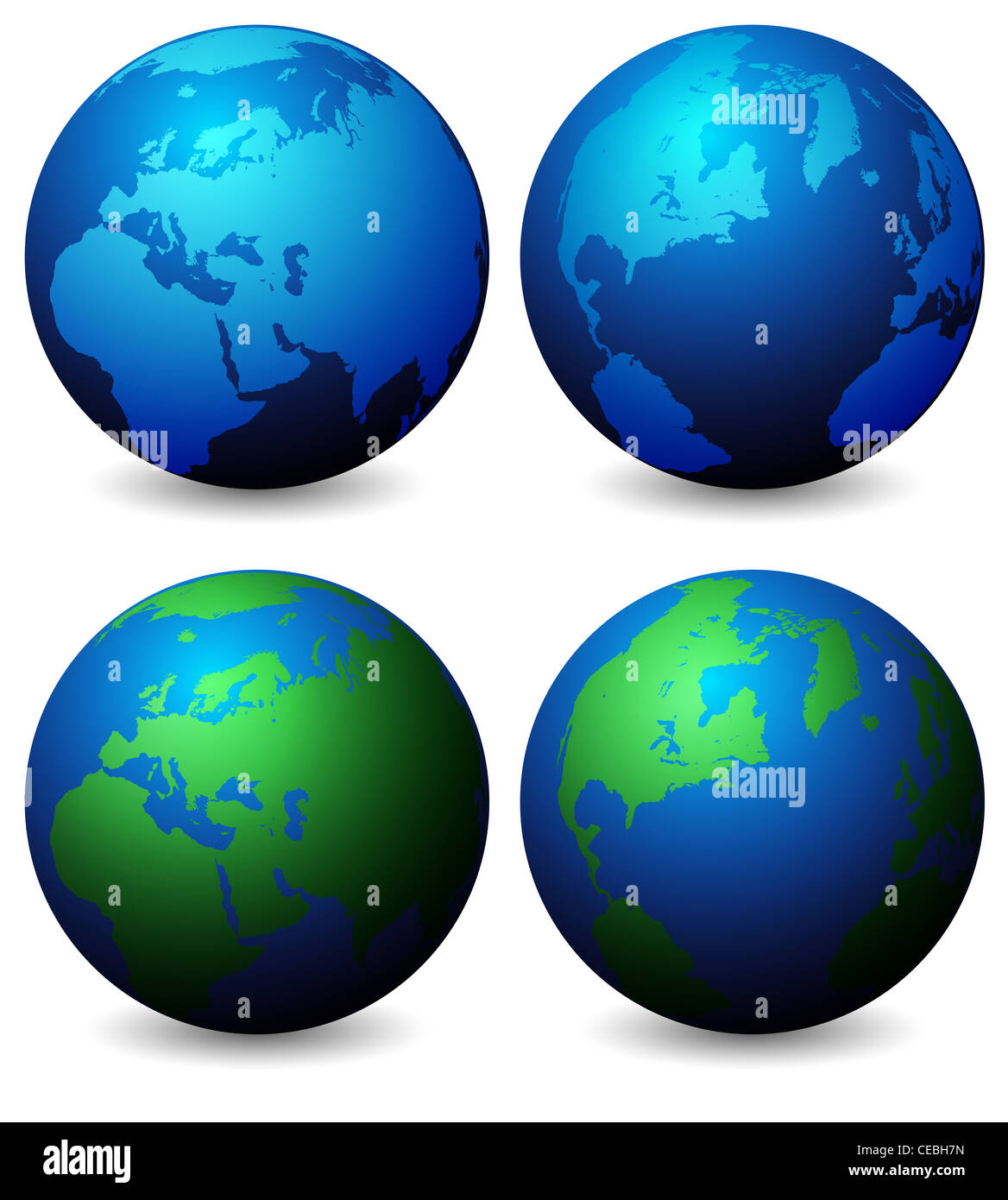 Collection of Globes With World Map - Isolated on White Stock Photo - Alamy
