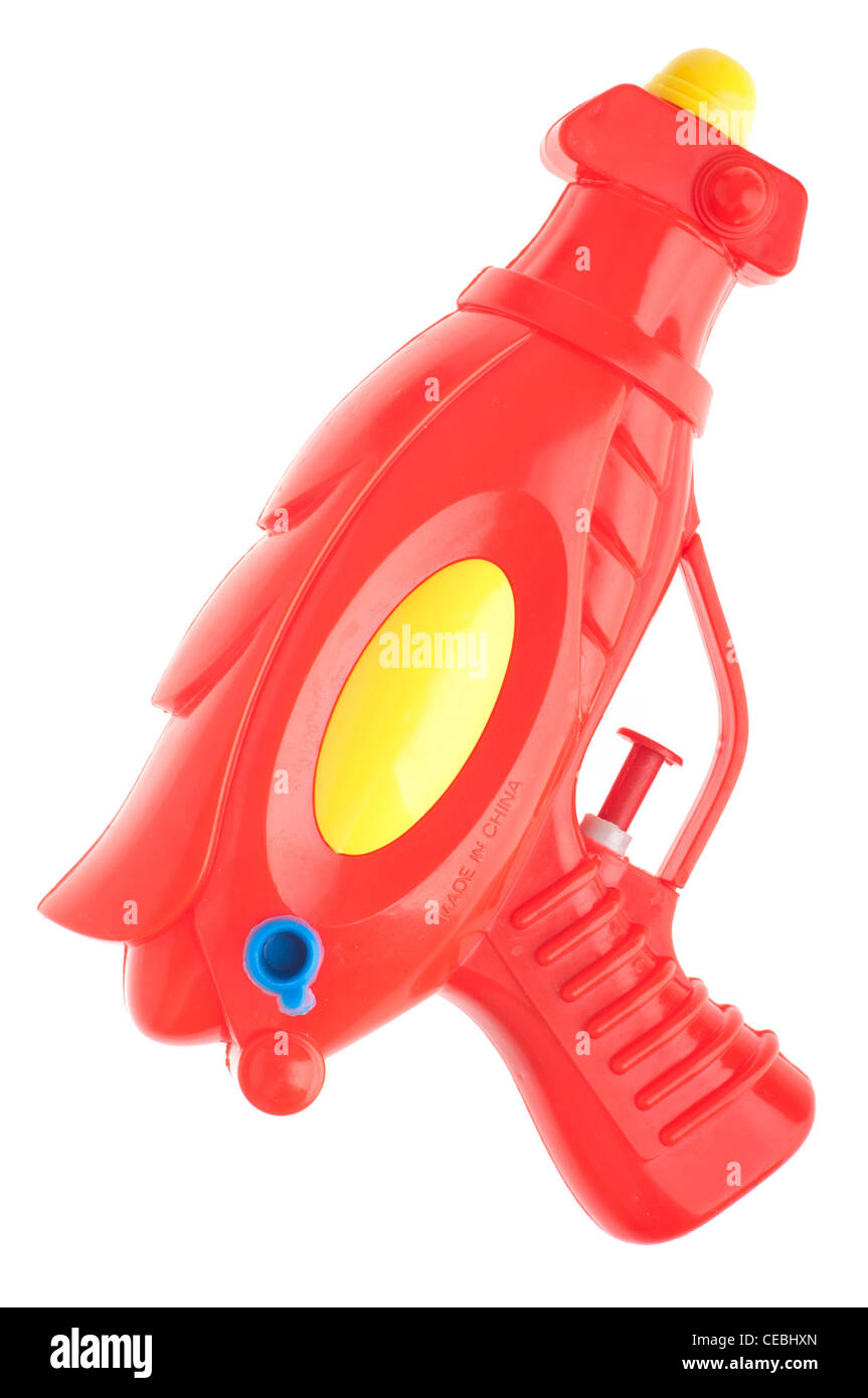 red plastic water gun isolated on white background Stock Photo - Alamy