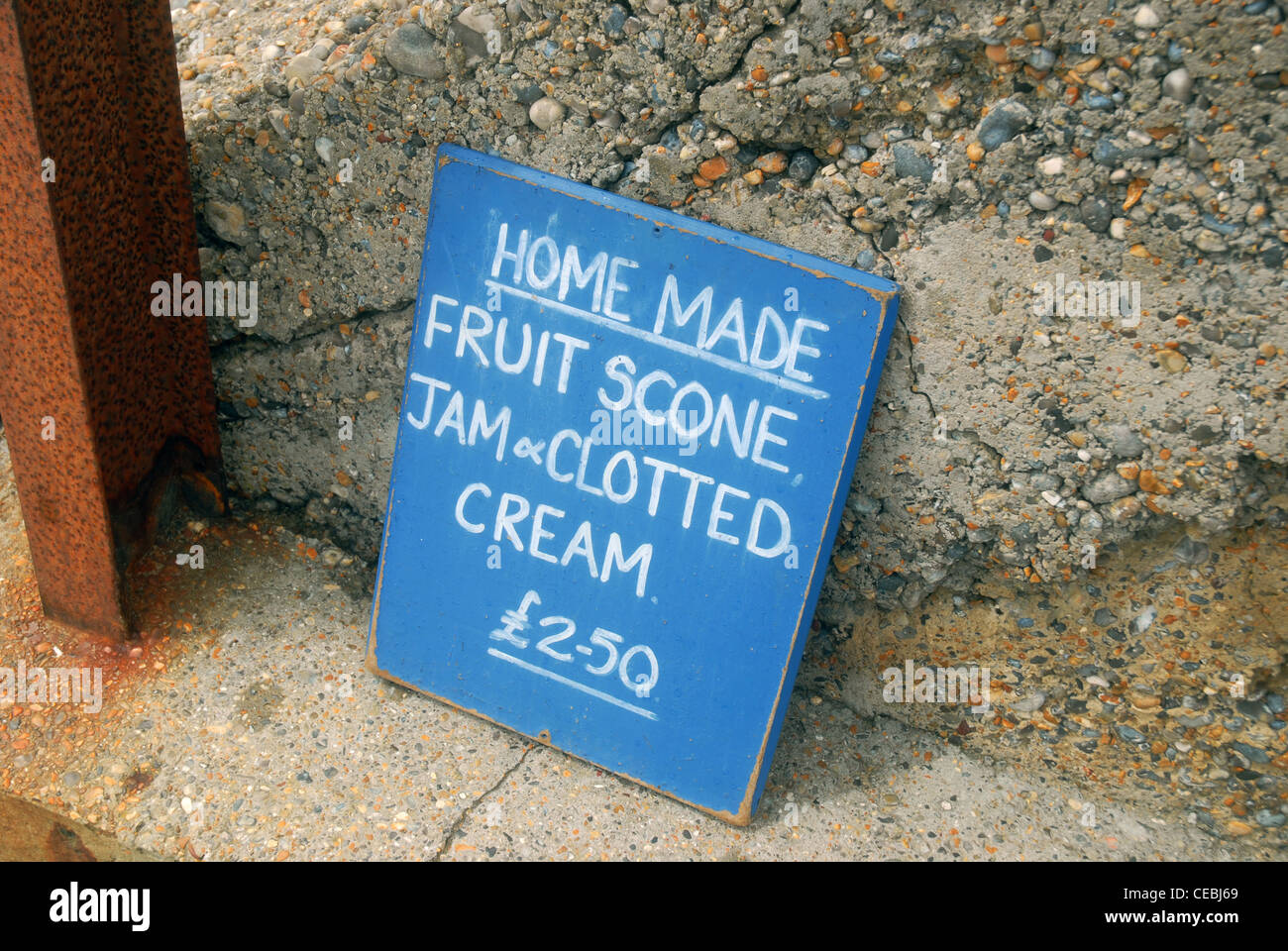 Home made Fruit scone jam and clotted cream sign, Compton Bay, Isle of ...