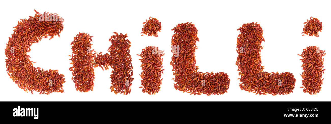 chilli written with piri piri chilli peppers (isolated on white ...