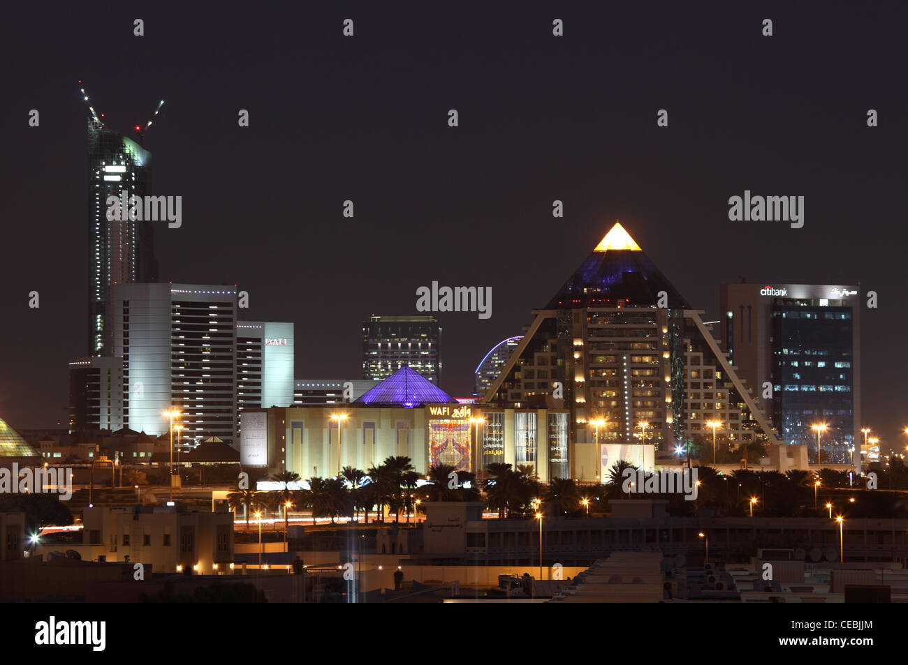 WAFI Mall in Dubai City illuminated at night Stock Photo - Alamy