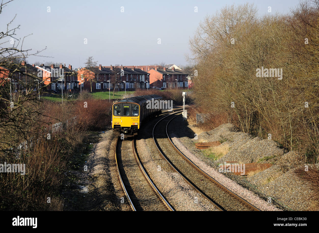Two carriage light rail train traveling towards Belle Vue station Stock ...