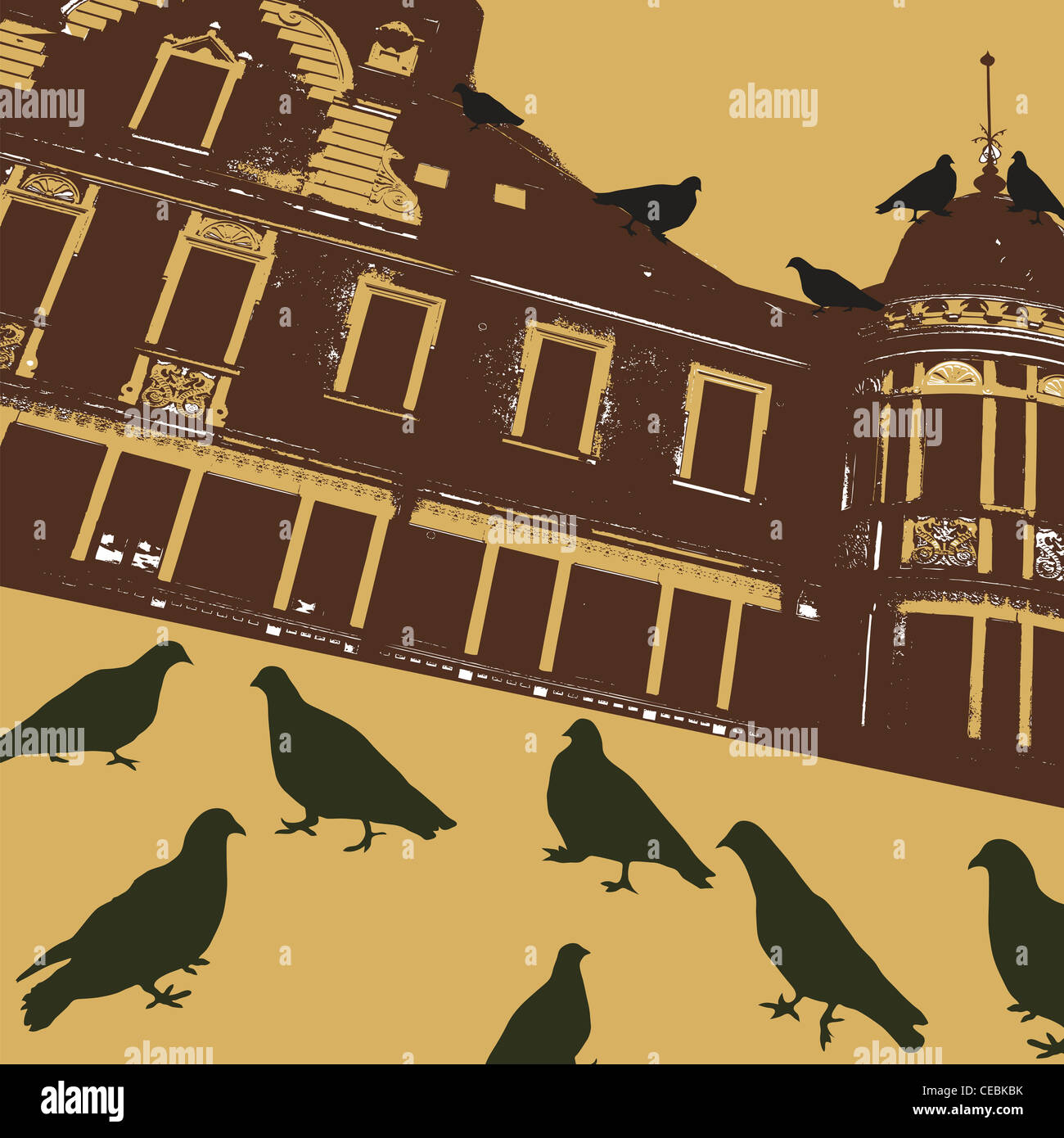 Building with doves, vector, illustration Stock Photo - Alamy