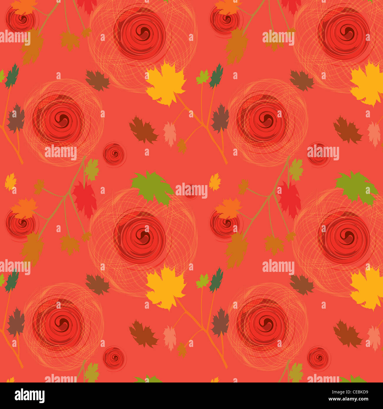 Rose seamless background with maple leafs, vector, illustration Stock ...
