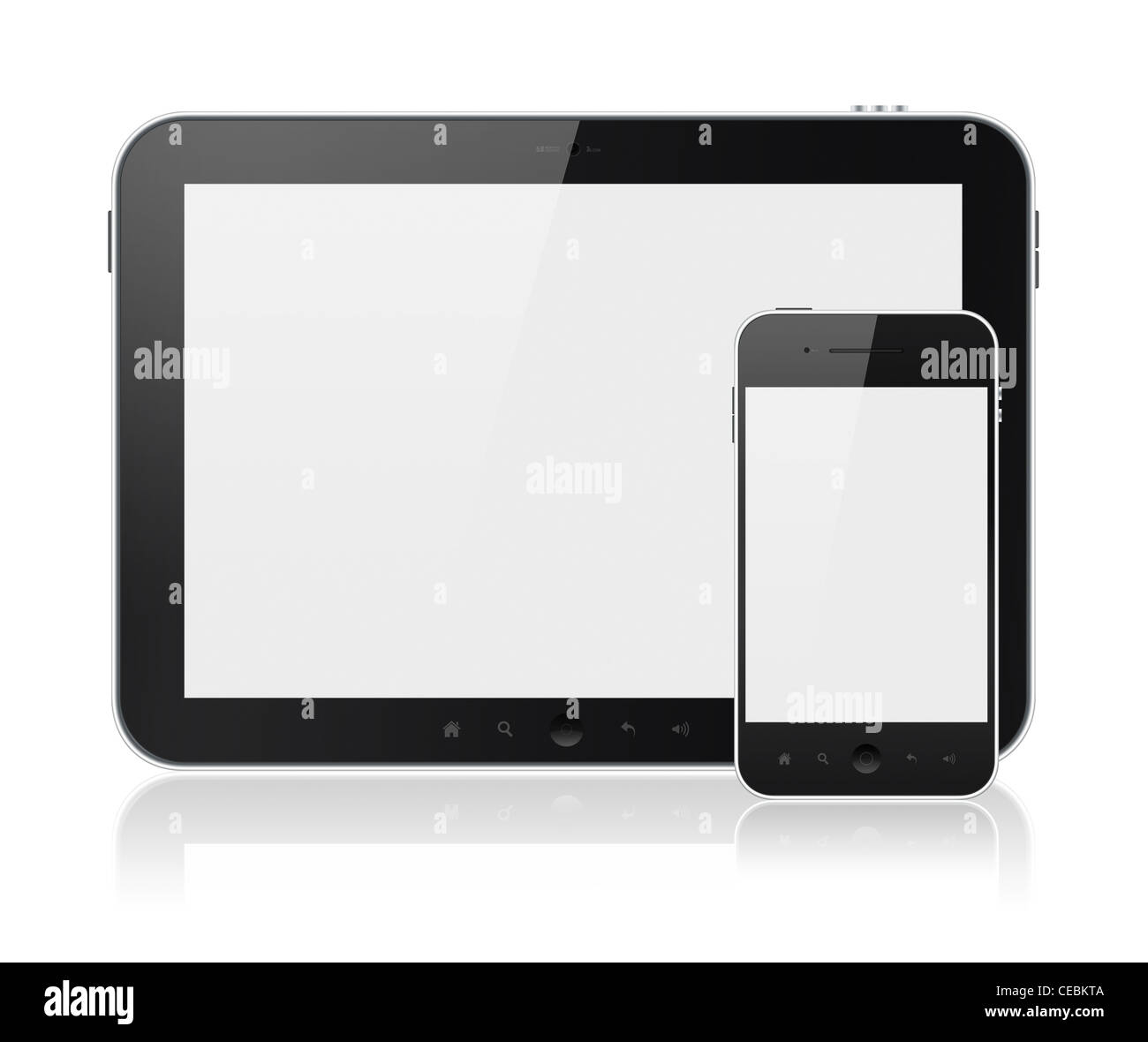 Modern digital tablet PC with mobile smartphone isolated on white ...