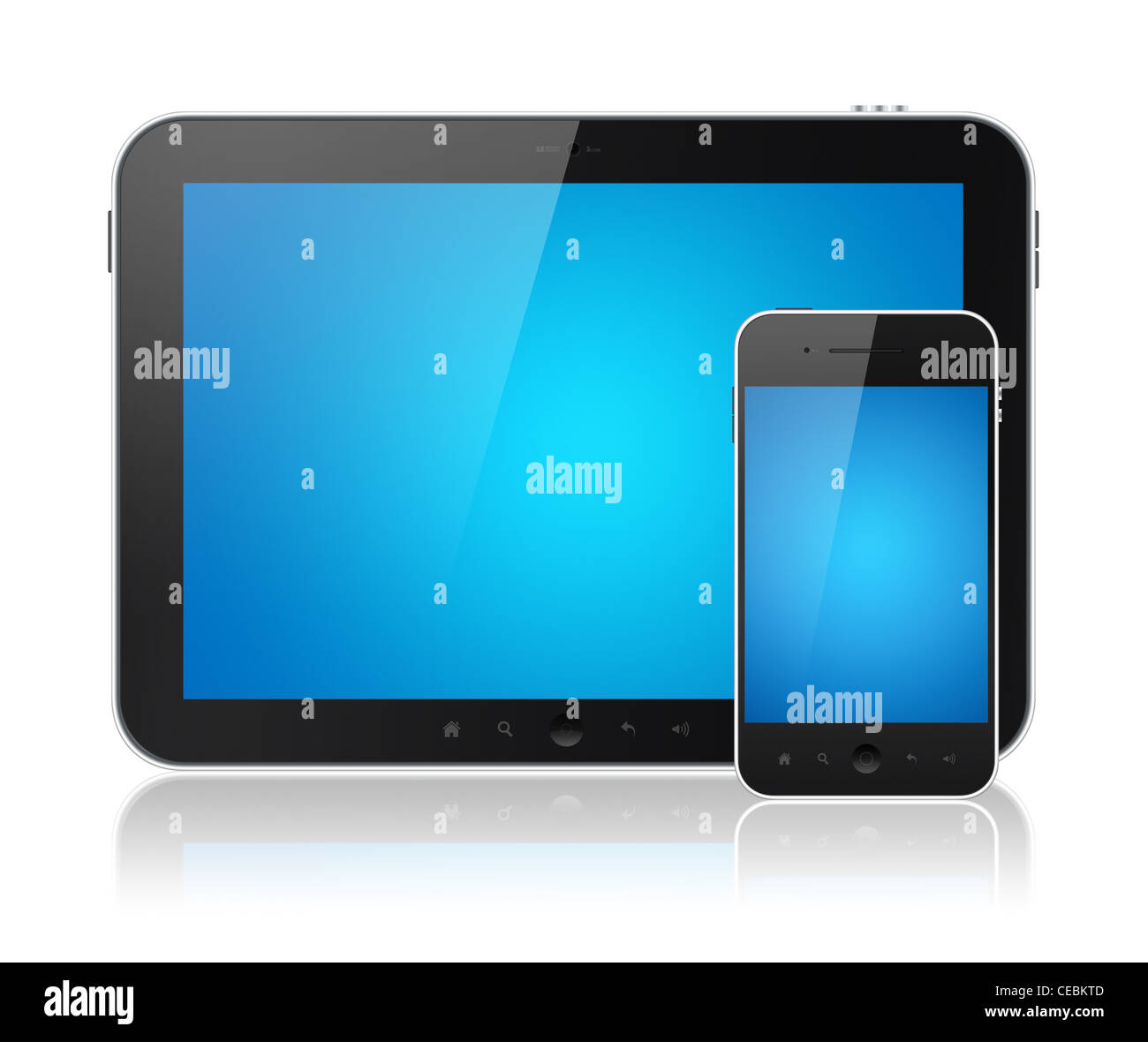 Modern digital tablet PC with mobile smartphone isolated on white ...