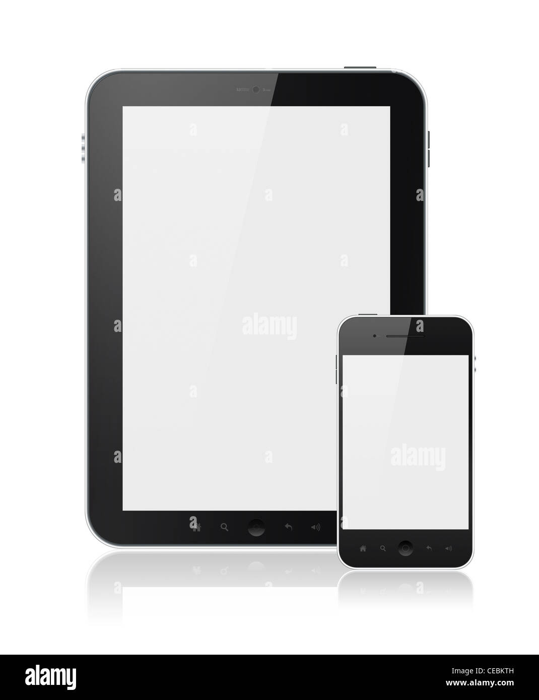 Modern digital tablet PC with mobile smartphone isolated on white ...