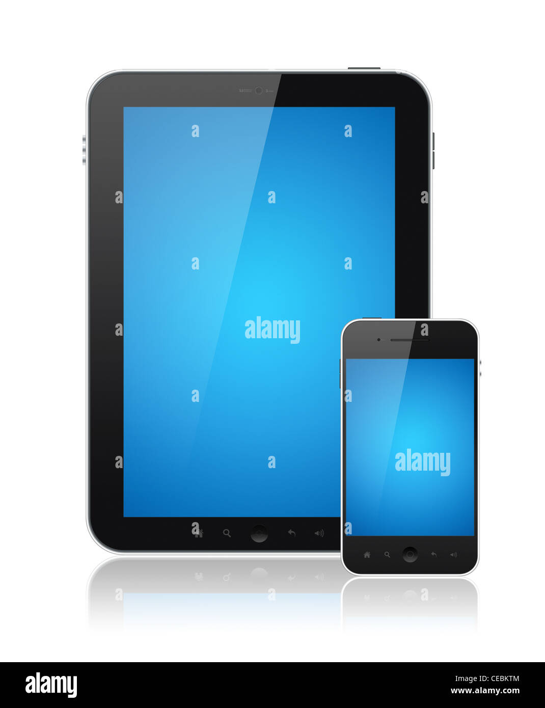 Modern digital tablet PC with mobile smartphone isolated on white ...