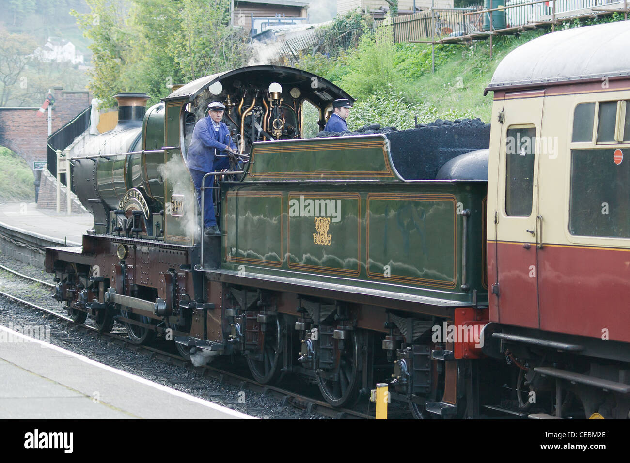 Steam locomotive with a passenger train on the Llangollen Railway ...