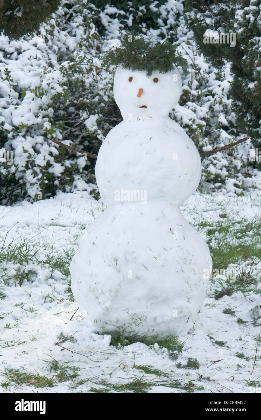 Snowman built after a rare snowfall occurred on February 4th, 2012 in ...