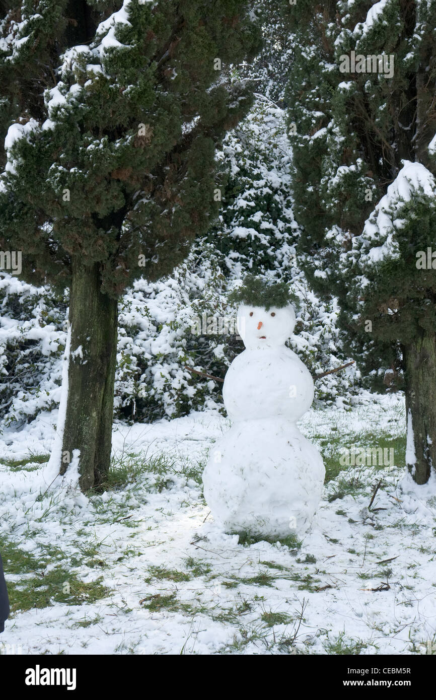Snowman built after a rare snowfall occurred on February 4th, 2012 in ...