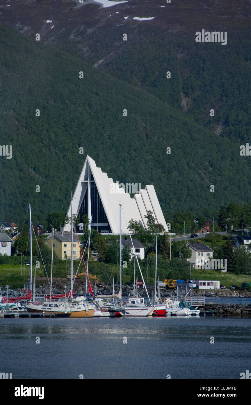 Norway, Tromso. "Gateway to the Arctic". Port area with famous landmark ...