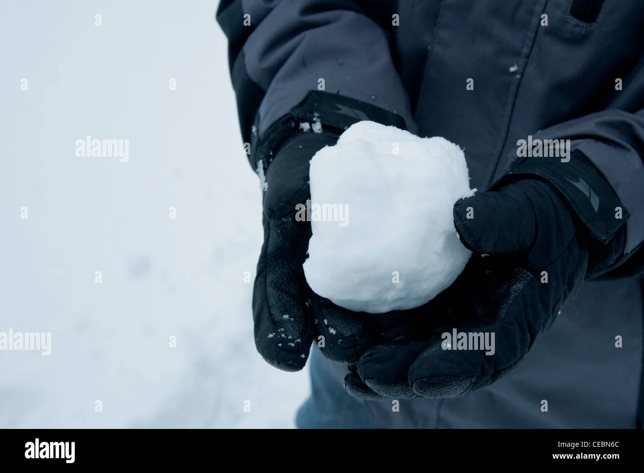 A child holds a snowball in two black gloved hands Stock Photo - Alamy