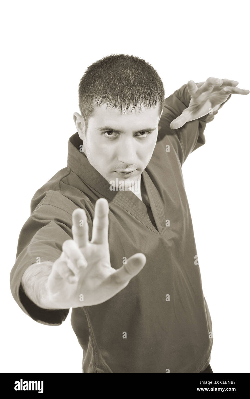 serious man in red kimono Stock Photo - Alamy