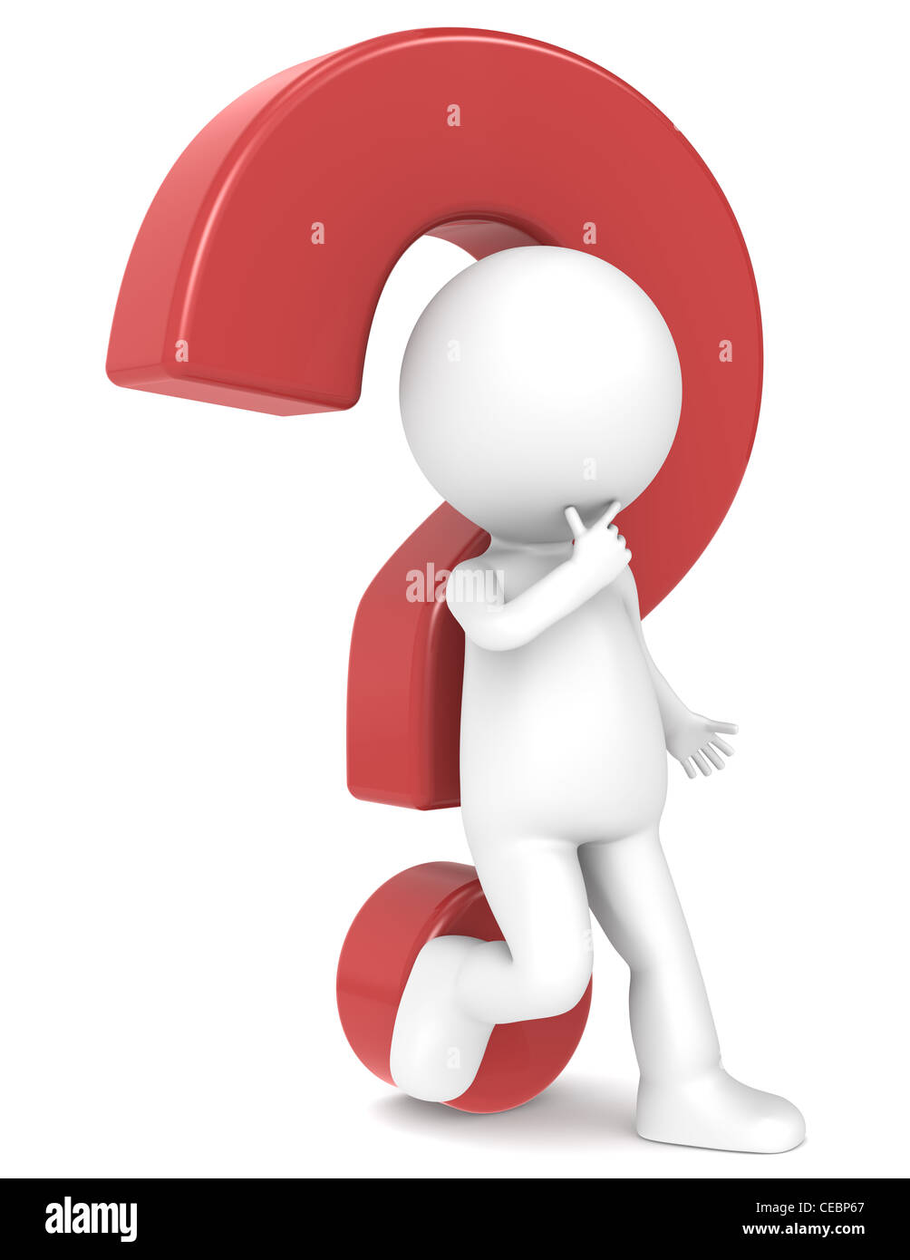 3d human character leaning against a Red question mark Stock Photo - Alamy