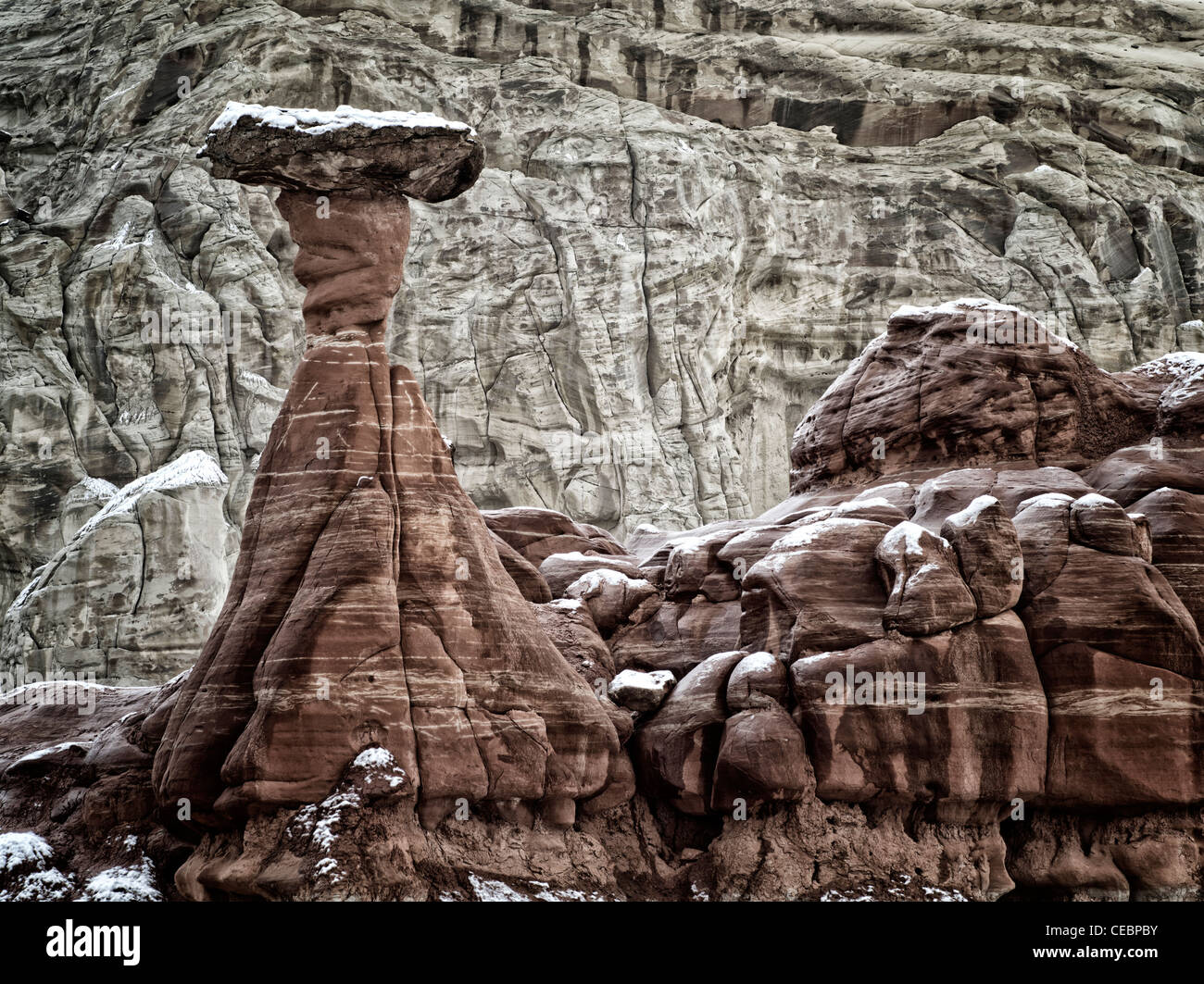 Hodoos with snow at Toadstool formation in Escalante Staircase National ...