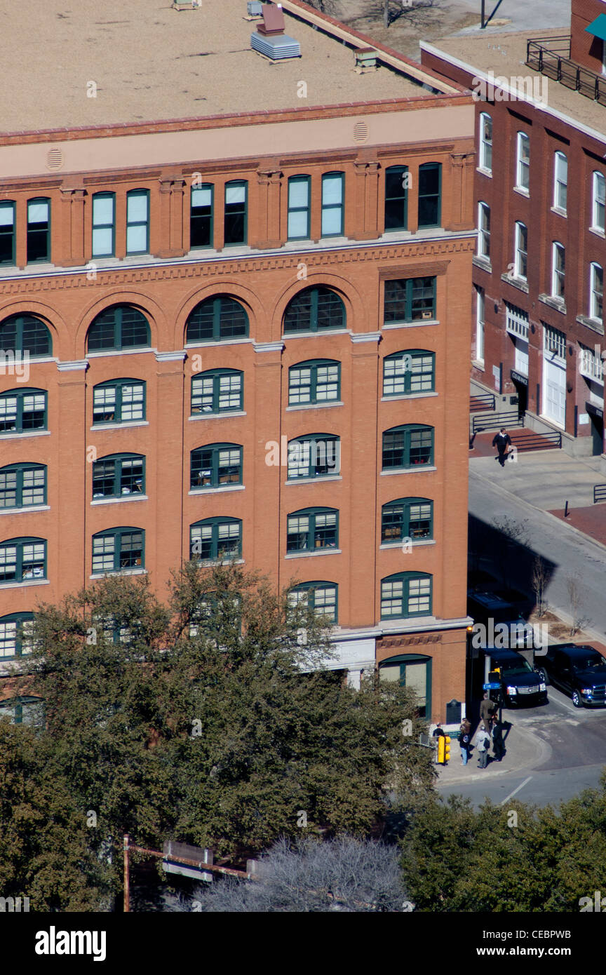 Aerial view of the former Texas School Book Depository Building in ...