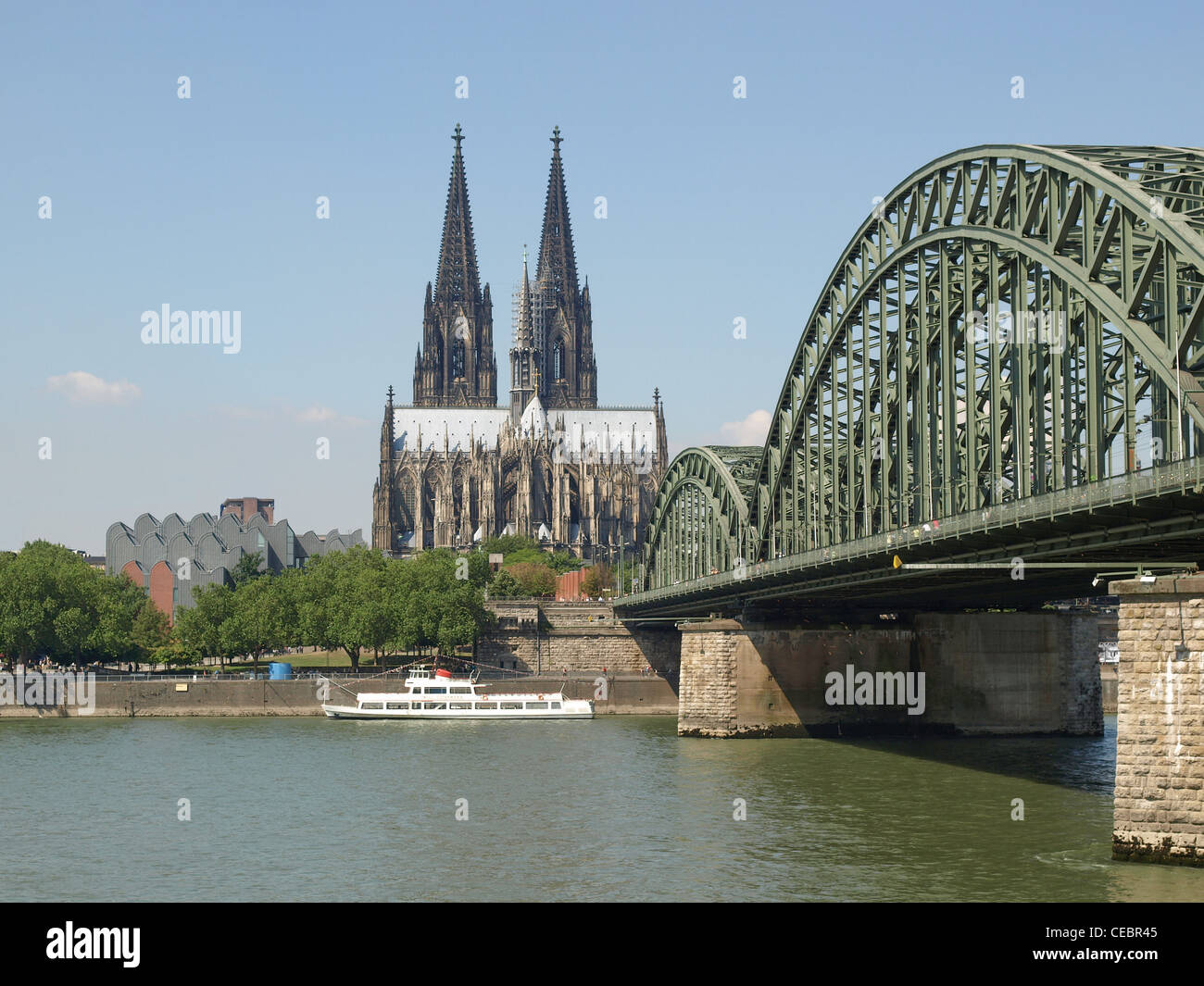 Koeln (Germany) panorama including the gothic cathedral and steel ...