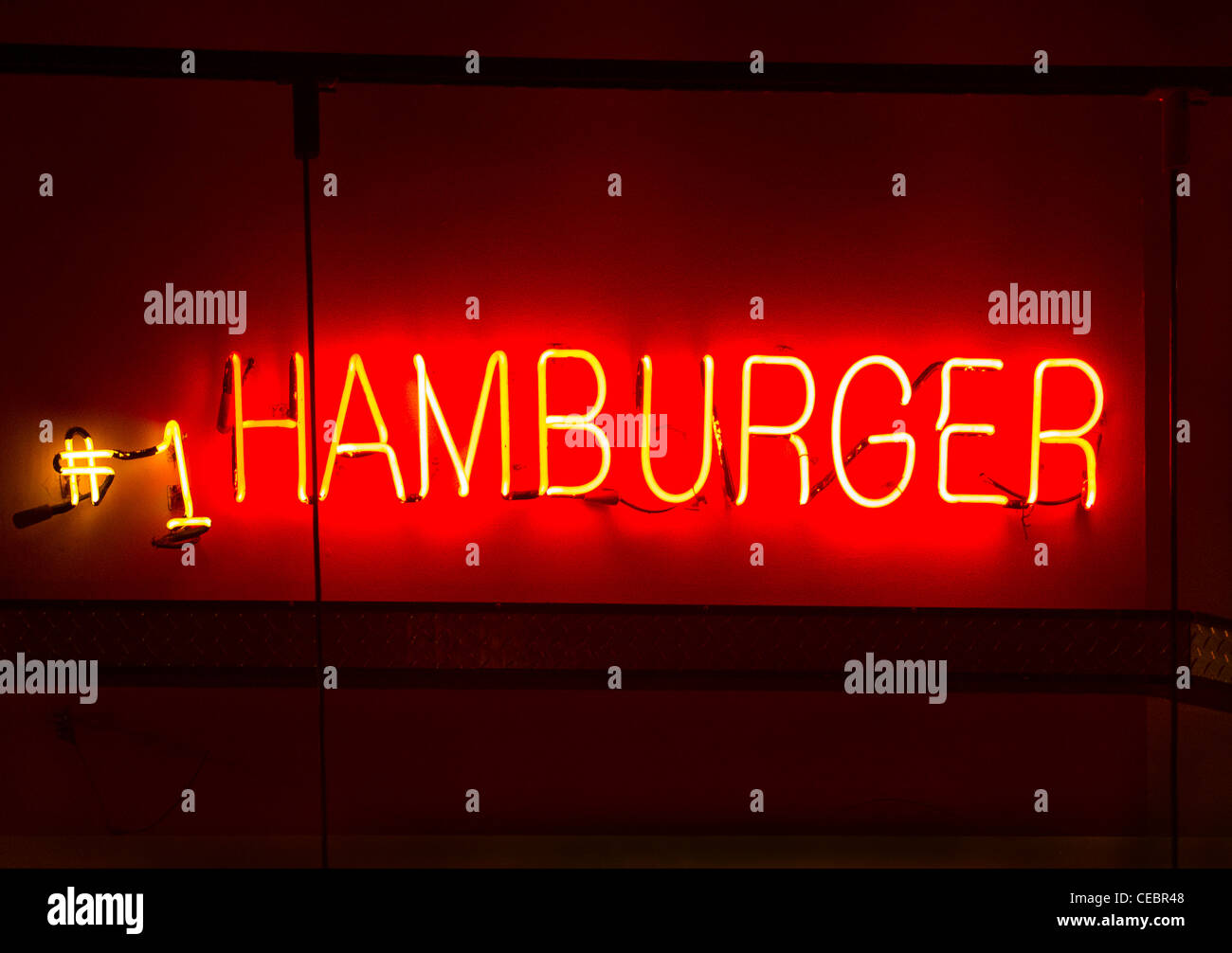 #1 hamburger neon sign Stock Photo - Alamy