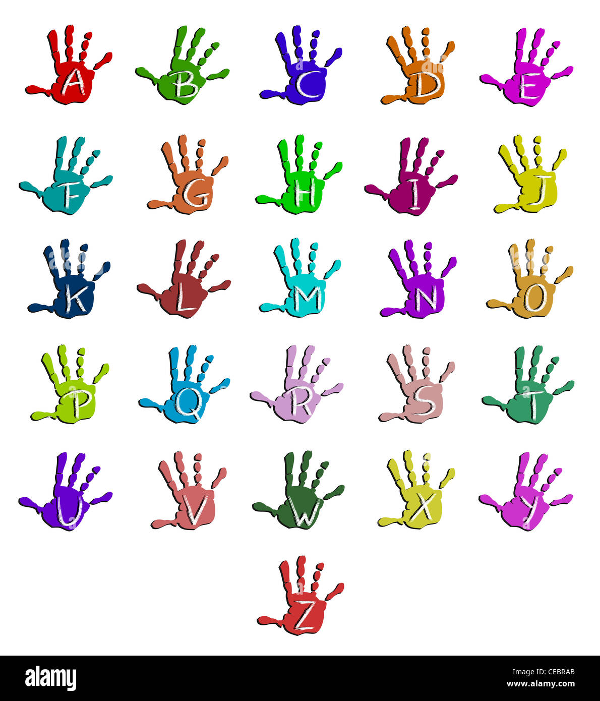 Colorful hand alphabet Stock Photo - Alamy
