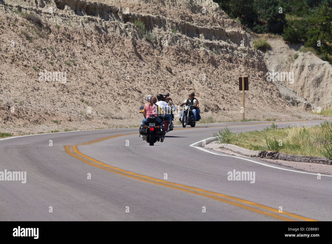 American road Badlands National Park South Dakota in USA US a group of ...