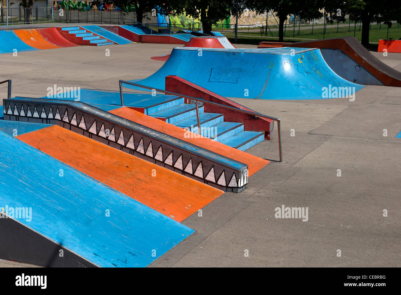 A empty skate park with ramps and other elements Stock Photo - Alamy